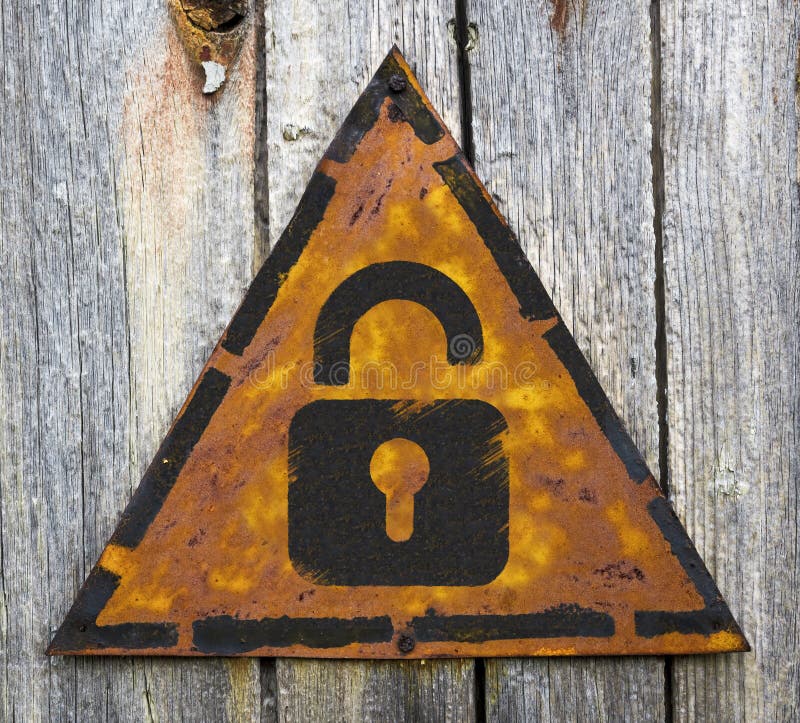 Icon of Opened Padlock on Rusty Warning Sign. Stock Image - Image of ...