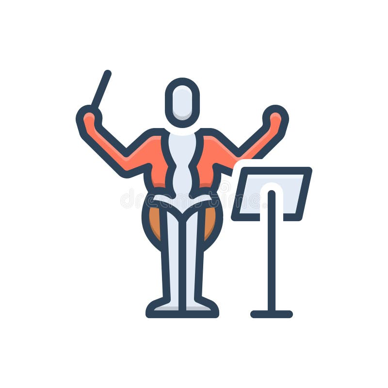 Color Illustration Icon for Orchestra Conductor, Orchestra and Notes ...