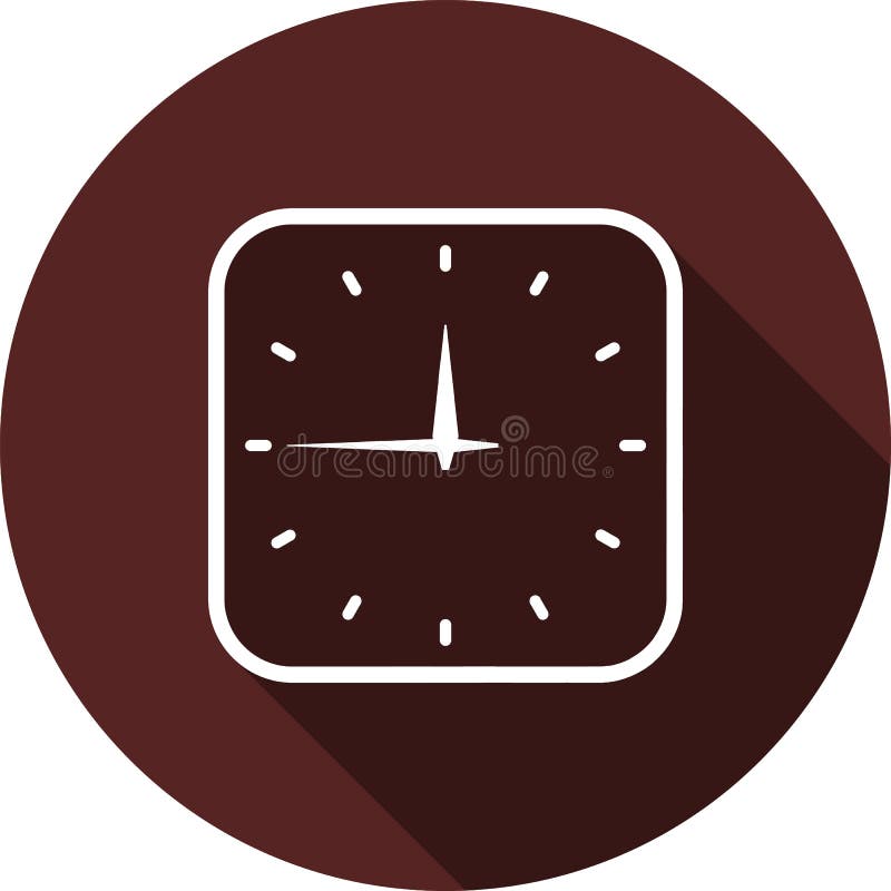 Square Clock Icon on a Circle of Maroon Color, Vector Image Stock ...