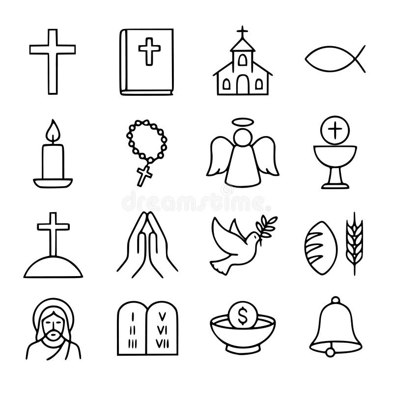 Icon Pack, Icon Sheet, Christian Theme, Outline Version Stock Photo ...