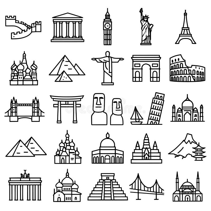 Icon Pack, Icon Sheet, Landmark Theme, Outline Version Stock ...