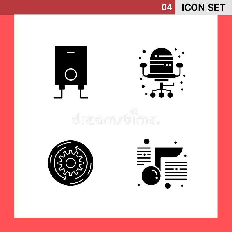 Pack of 4 Solid Style Icon Set. Glyph Symbols for Print. Creative Signs ...