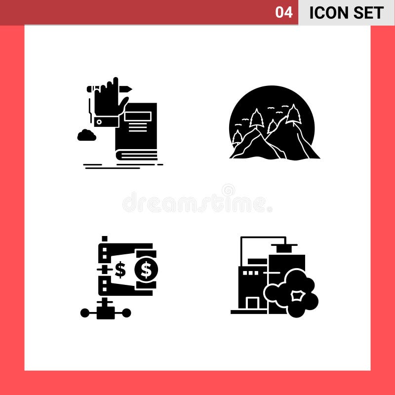 4 Icon Pack Solid Style Glyph Symbols on White Background. Simple Signs ...