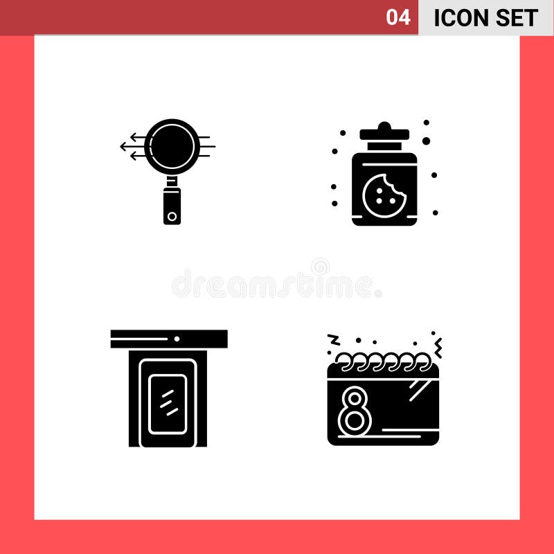 Pack of 4 Solid Style Icon Set. Glyph Symbols for Print. Creative Signs ...