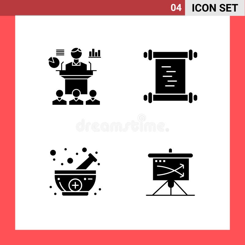 4 Icon Pack Solid Style Glyph Symbols on White Background. Simple Signs ...