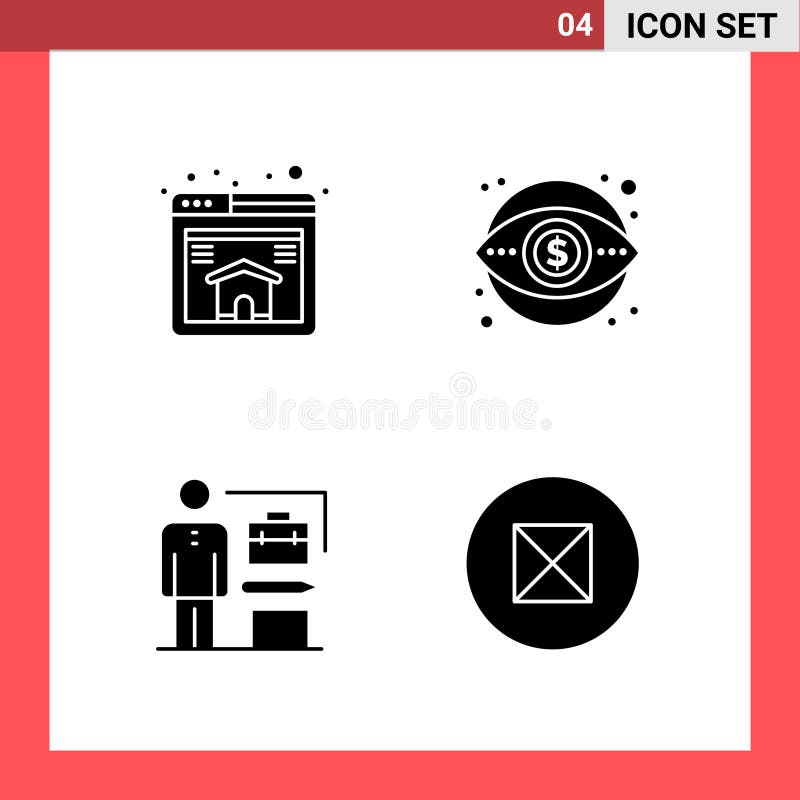 Pack of 4 Solid Style Icon Set. Glyph Symbols for Print. Creative Signs ...
