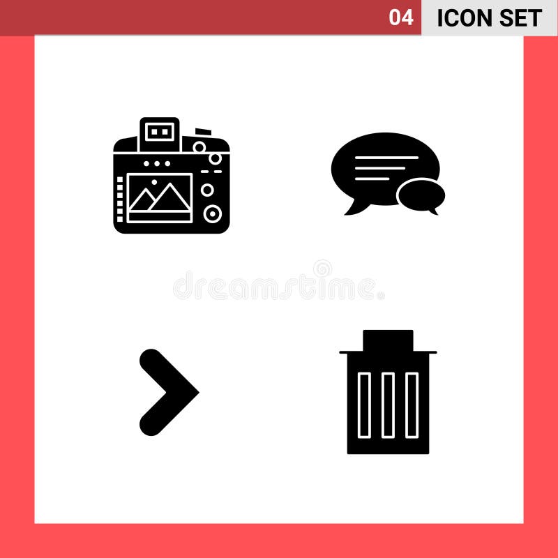 Pack of 4 Solid Style Icon Set. Glyph Symbols for Print. Creative Signs ...