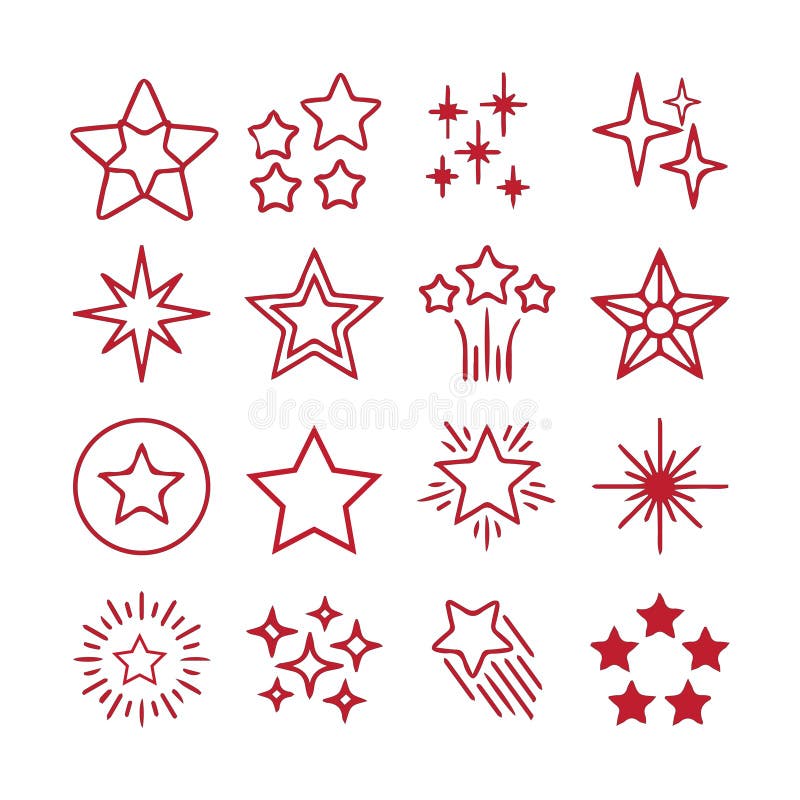 Icon Pack with Various Star Shape Themes Vector or Illustration Stock ...
