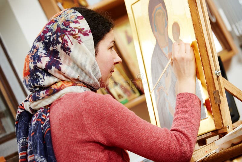 Icon painting process stock image. Image of work, icon - 52394875