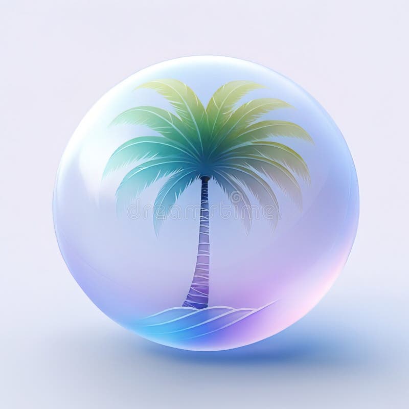Icon of Palm Tree, Glossy Glass Style Stock Illustration - Illustration ...