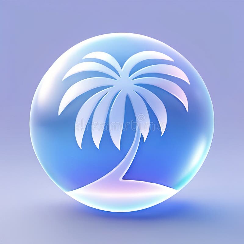 Icon of Palm Tree, Glossy Glass Style Stock Illustration - Illustration ...
