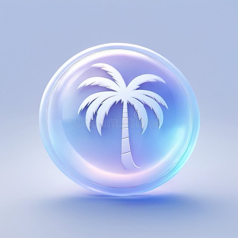 Icon of Palm Tree, Glossy Glass Style Stock Illustration - Illustration ...