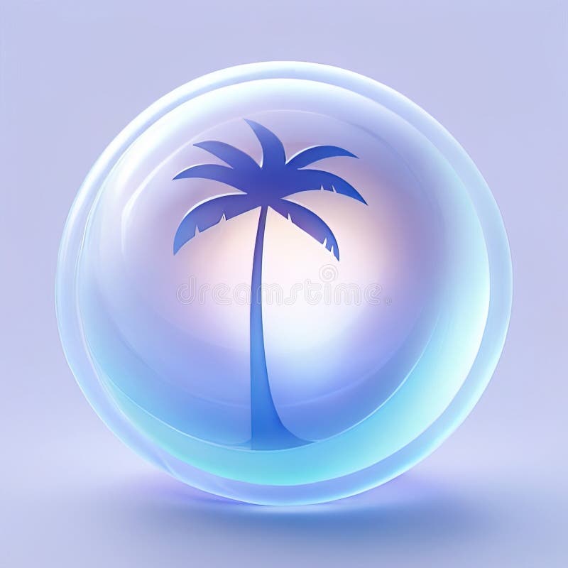 Icon of Palm Tree, Glossy Glass Style Stock Illustration - Illustration ...