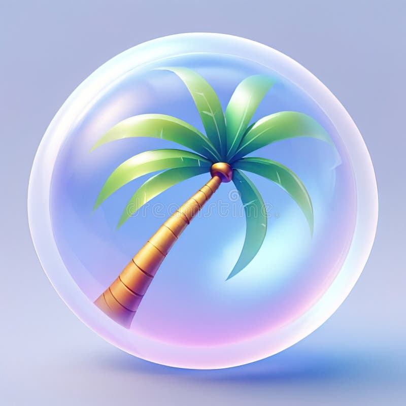 Icon of Palm Tree, Glossy Glass Style Stock Illustration - Illustration ...