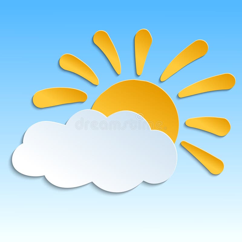 Icon with Paper Sun and Cloud with Shadow Stock Illustration ...