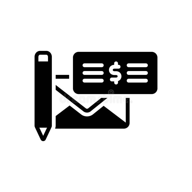 Black Solid Icon for Paycheck, Cheque and Book Stock Vector ...