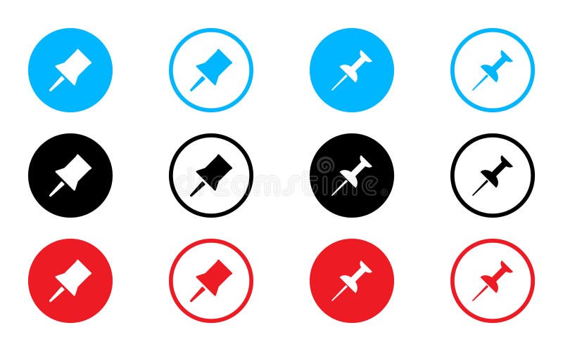Pin Icon Set Paper Push Pin Vector Icons Document File Note Attachment Education Marker Pointer