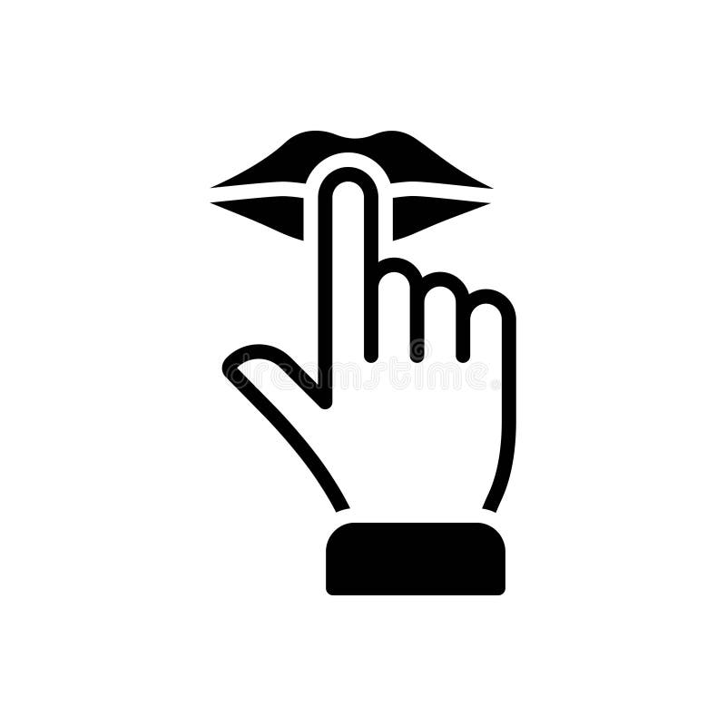 Black Solid Icon for Quiet, Keep Finger on Lip and Shush Stock Vector ...