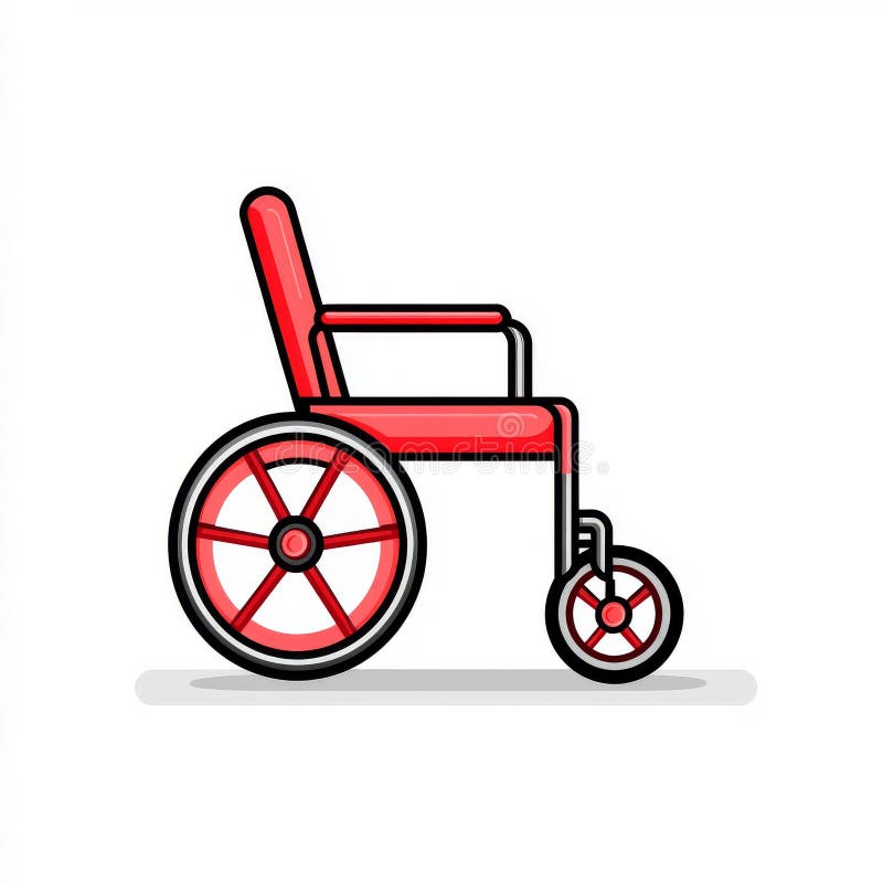Icon of a Red Outlined Wheelchair on a White Background, Suitable for ...