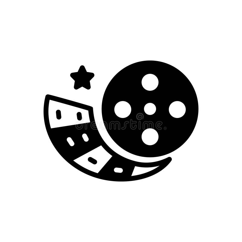 Black Solid Icon for Reel, Film Roll and Footage Stock Vector ...