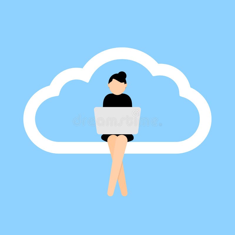 Icon of Remote Work Communication Global Cloud Access. Woman Worker ...