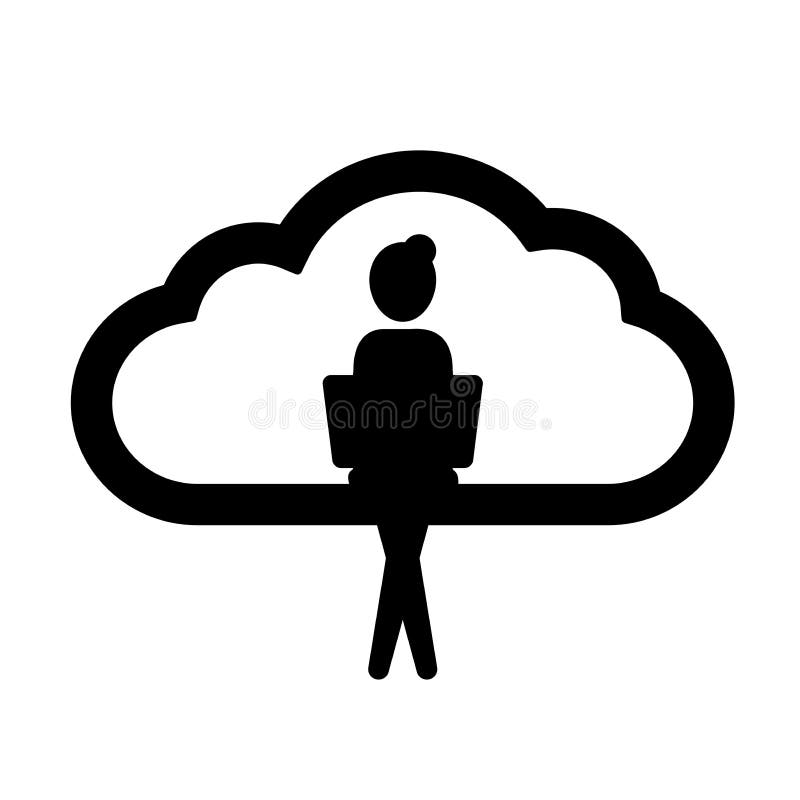 Icon of Remote Work Communication Global Cloud Access. Woman Worker ...