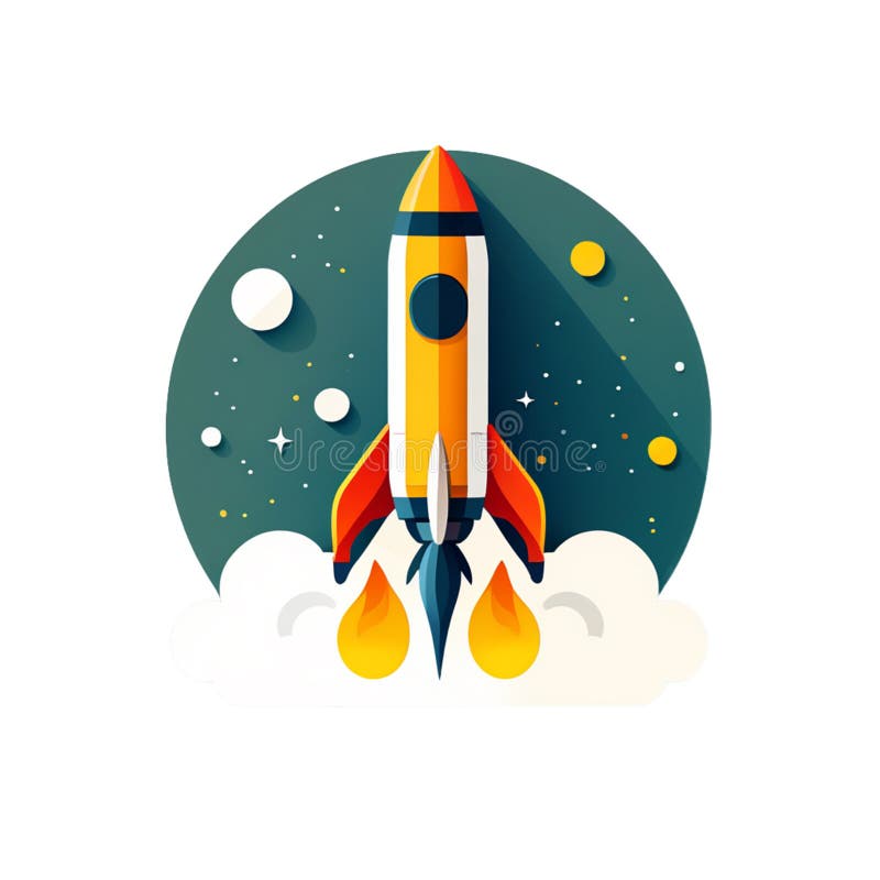 An Icon of Rocket, Flat Design of Launching, White Isolated Stock ...