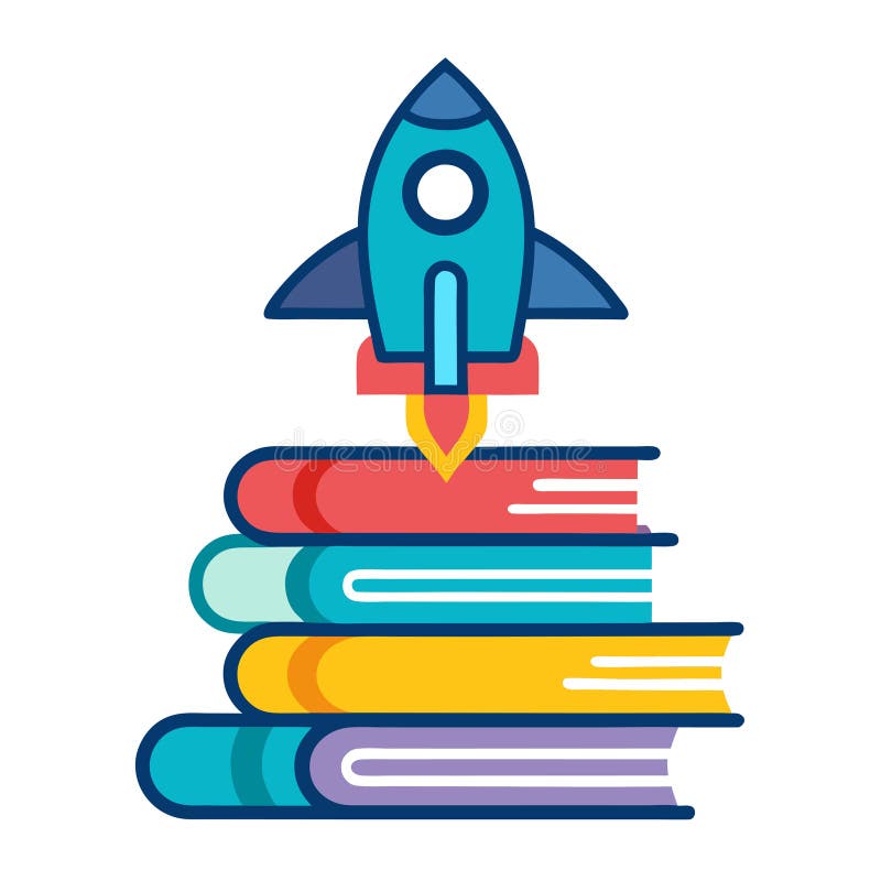 Rocket Launch on Books Stack, Education Concept and Knowledge Power ...