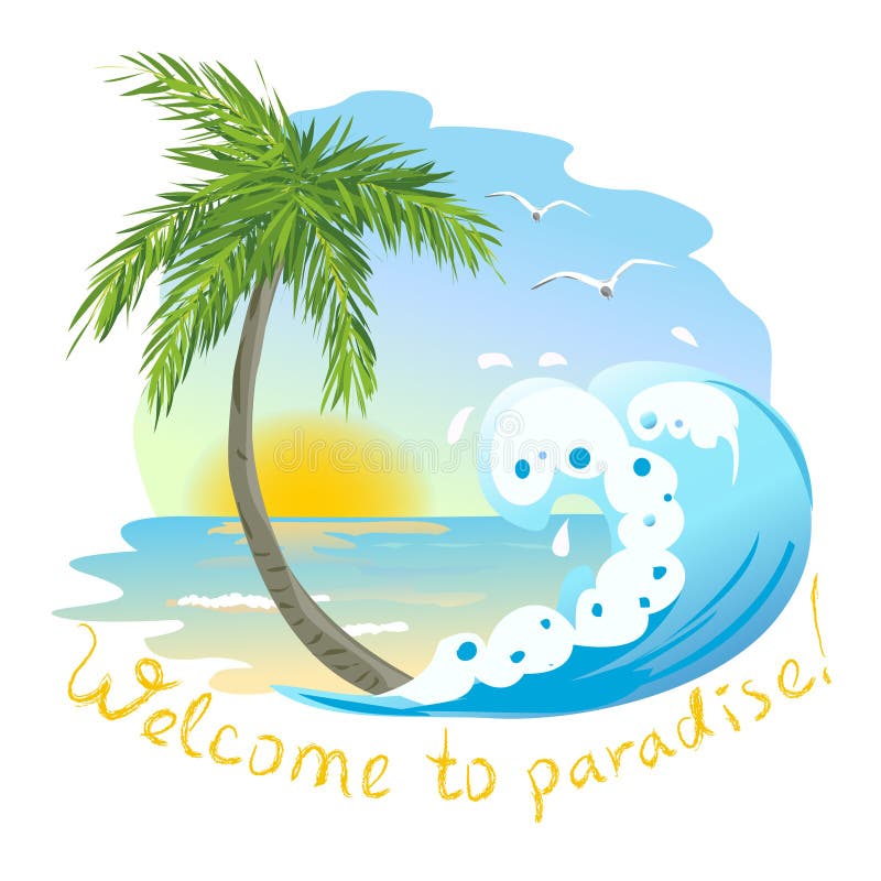 Icon with the Sea and Palm Tree Stock Vector - Illustration of symbol ...