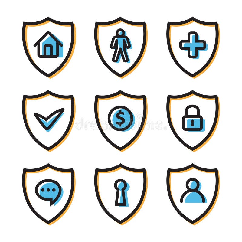 Security Themed Icons, Form Shield Shape, Set Collection Design Vector ...