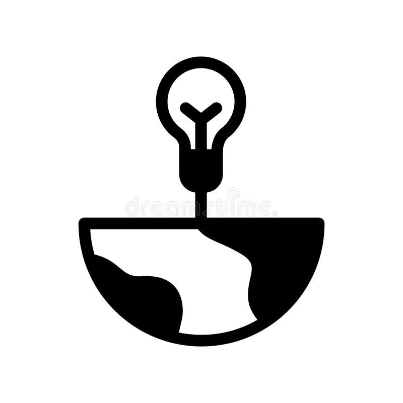 Icon Semi Solid Geothermal Energy Charging Lightbulb. Solid Black Icon ...
