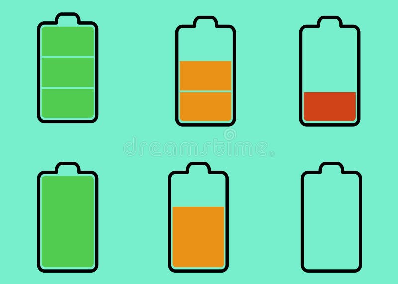 Battery Level Indicators Green, Orange, Red Stock Vector - Illustration ...