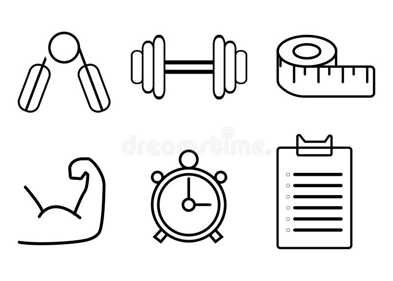 Fitness Icon Set Workout, Strength, Time, Measurement Stock ...