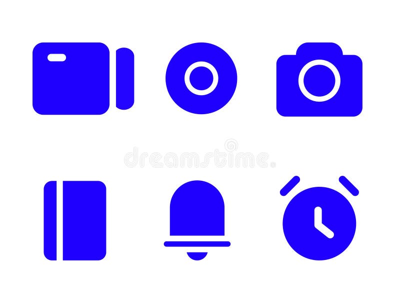 Blue Icon Set Camera, Time, Notification, Record Stock Illustration ...