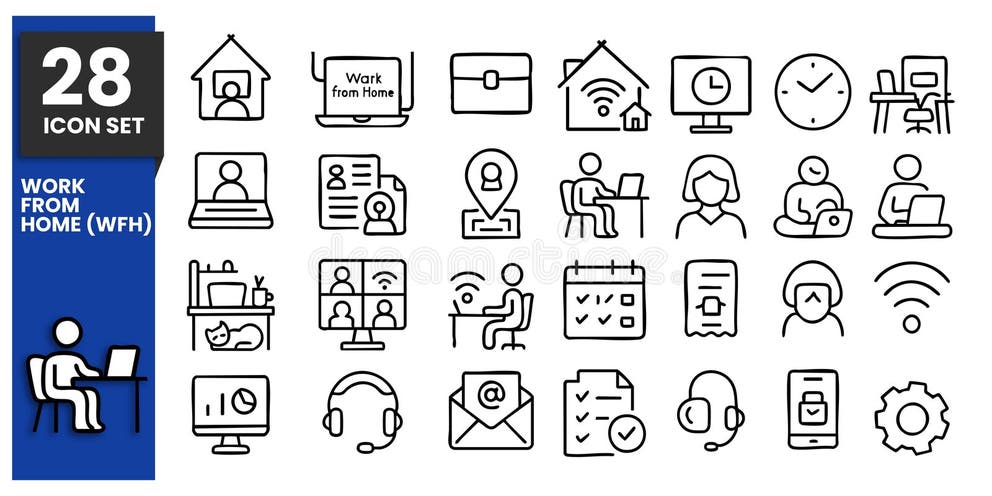 28 Essential Line Icons Work from Home (WFH) Theme Stock Vector ...