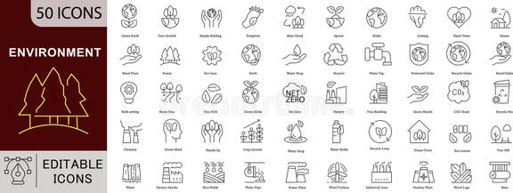 Environment Ecology Icon Set - 50 Editable Green Nature Icons for ...