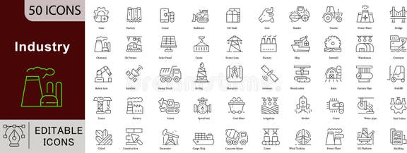 Industry Manufacturing Icon Set - 50 Editable Industrial Production ...