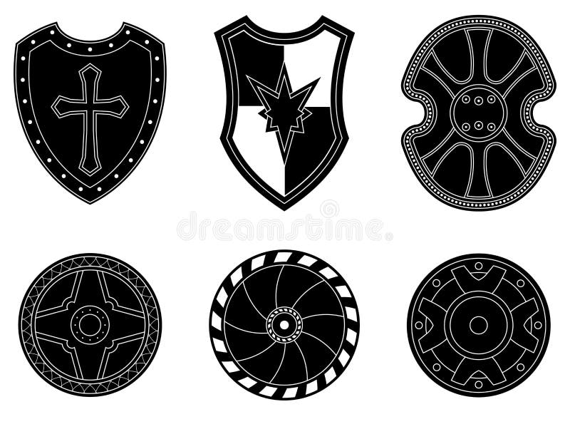 Icon Set of Ancient, Medieval Shield Stock Vector - Illustration of ...