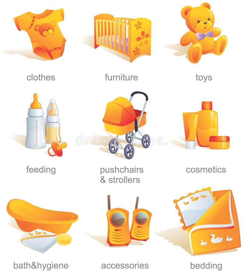 Icon Set - Baby Goods, Items. Stock Vector - Illustration of monitor ...