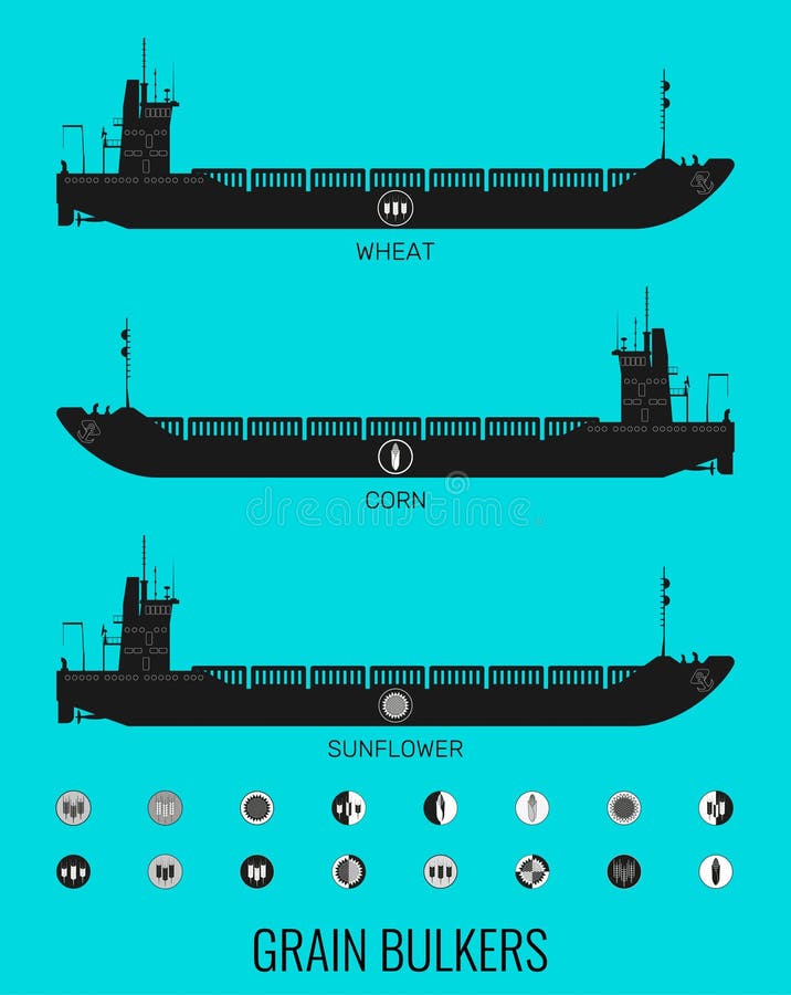 Icon Set of Bulk Carriers for Transportation of Bulk Cereals and Icons ...