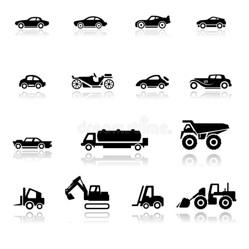 Icon Set Cars and Industrial Vehicles Stock Vector - Illustration of ...