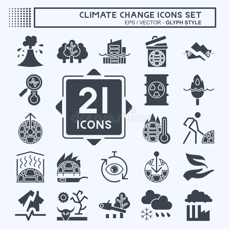 Icon Set Climate Change. Related To Science Symbol. Glyph Style. Simple ...