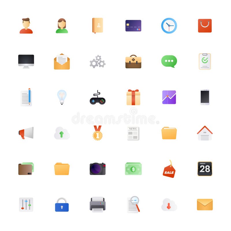 Colored Semi Flat Icons Pack Stock Illustrations – 11 Colored Semi Flat ...