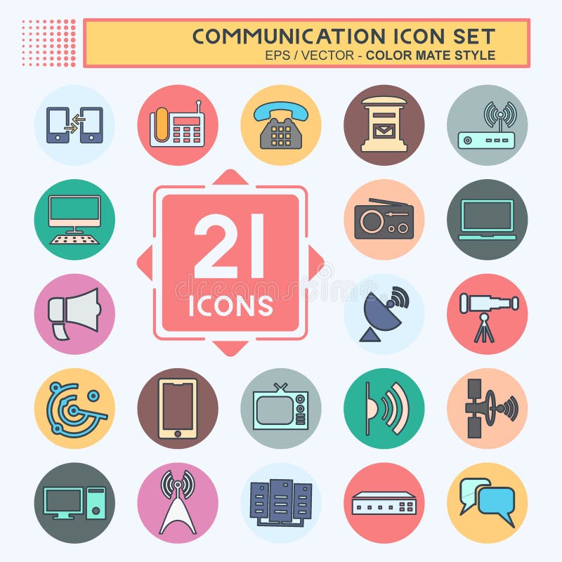 Icon Set Communication - Color Mate Style,Simple Illustration,Editable ...