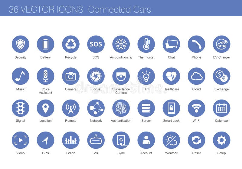 Icon Set of Connected Cars Concept Stock Vector - Illustration of ...