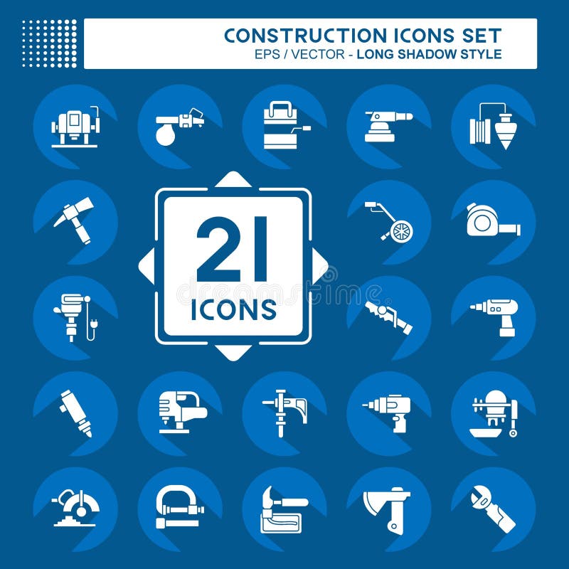 Icon Set Construction. Related To Building Symbol. Long Shadow Style ...