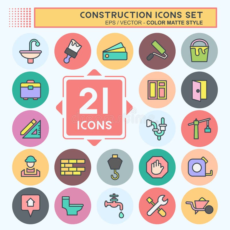 Icon Set Construction. Suitable for Building Symbol. Color Mate Style ...