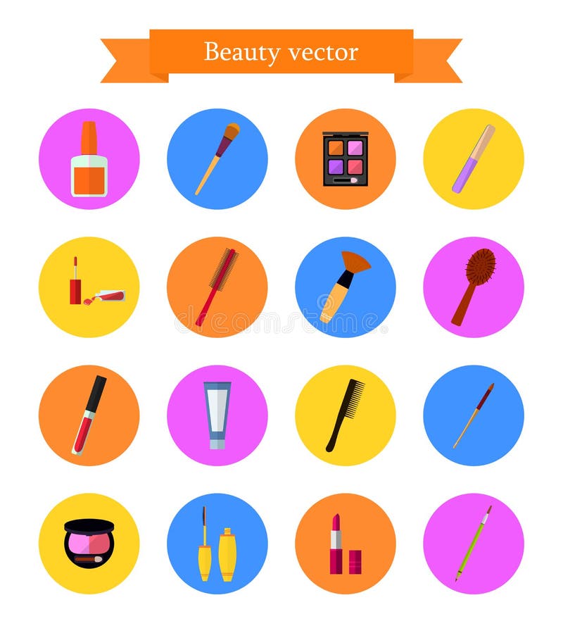 Icon Set of Cosmetic Elements. Flat Style Stock Vector - Illustration ...