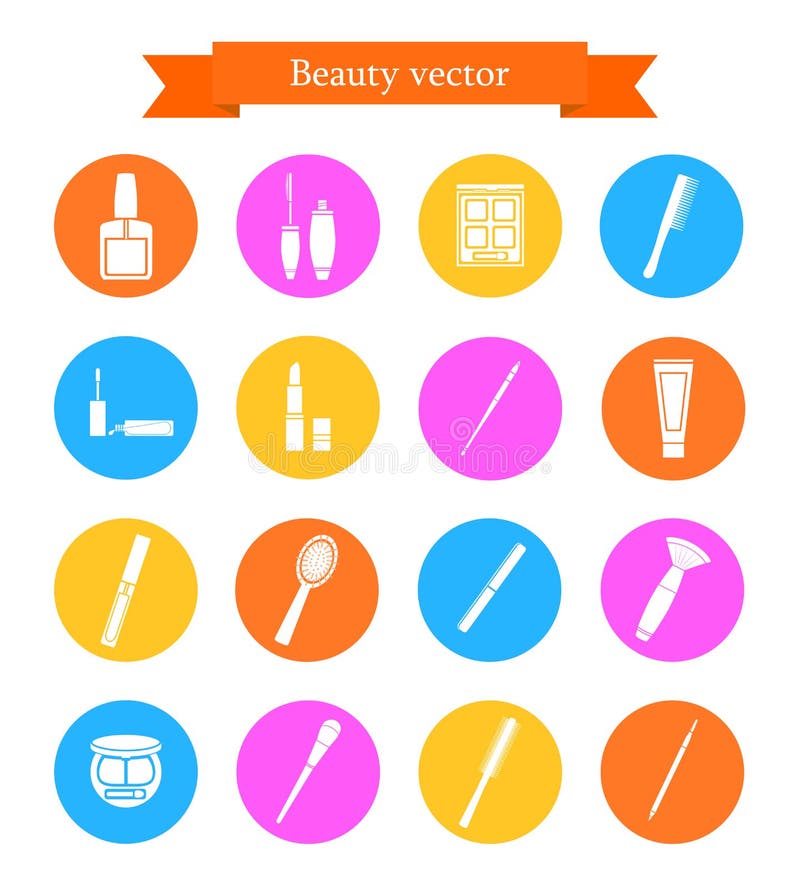 Icon Set of Cosmetic Elements White Silhouette. Flat Style Stock Vector ...