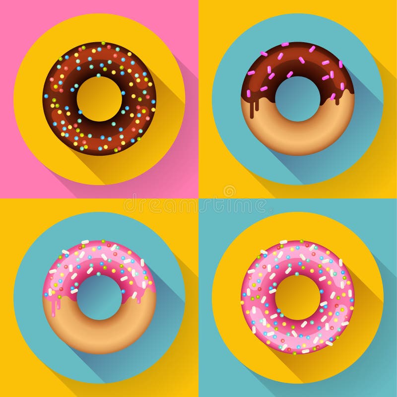 Icon Set Cute Sweet Colorful Chocolate Donuts Stock Vector ...